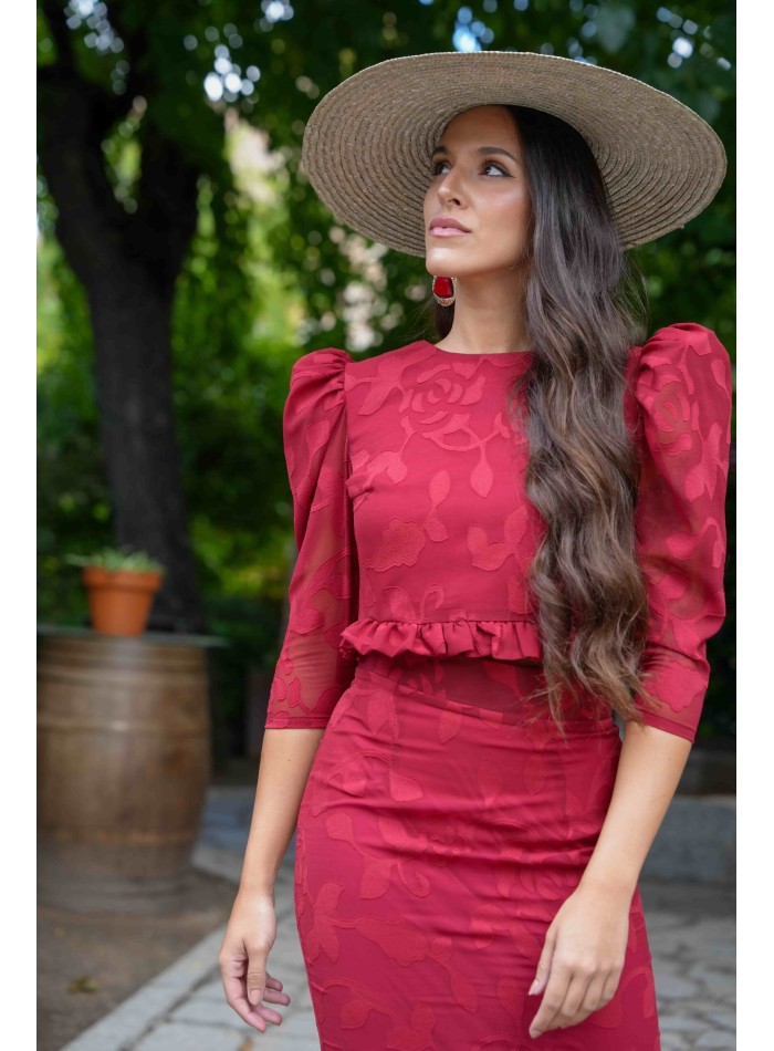 Set of top and tube skirt in brocade chiffon | INVITADISIMA