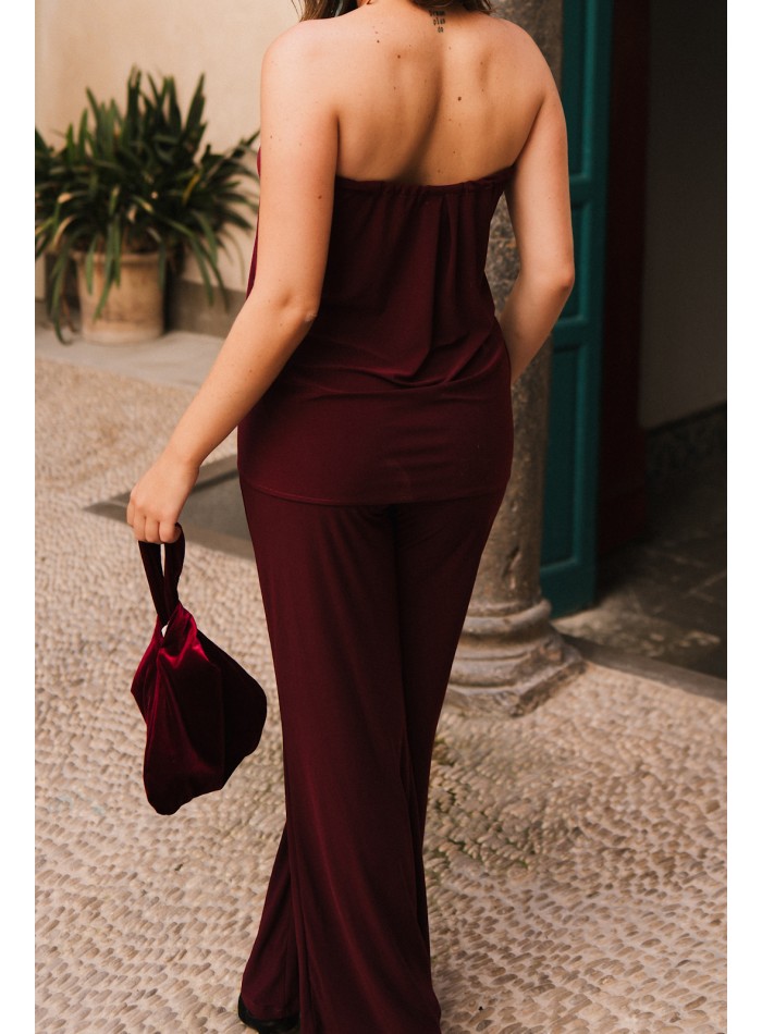 Wide leg burgundy knitted pants | INVITADISIMA