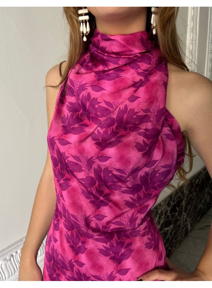Printed midi dress for guest with closed neckline | INVITADISIMA