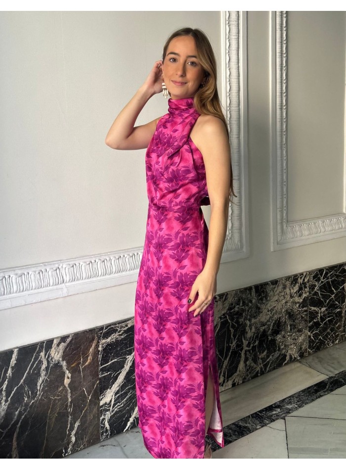 Printed midi dress for guest with closed neckline | INVITADISIMA