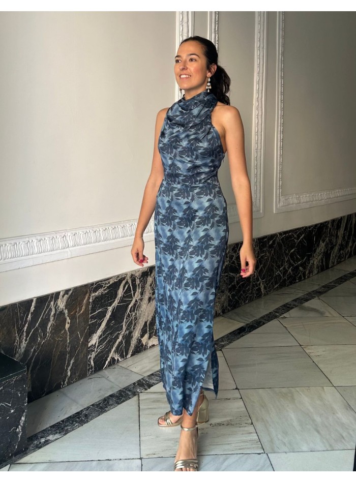 Printed midi dress for guest with closed neckline | INVITADISIMA