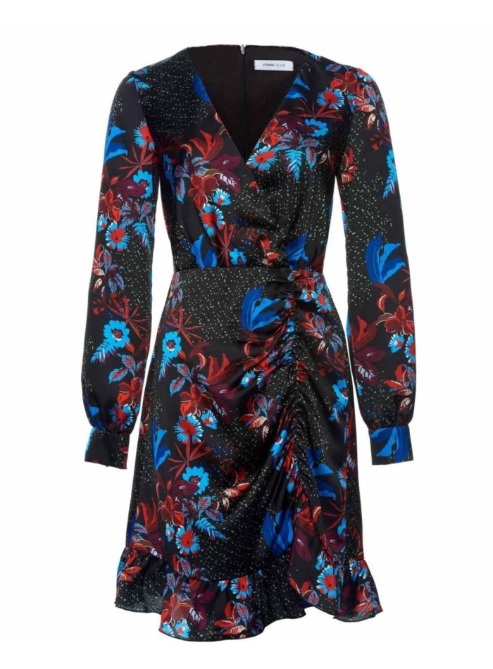 Black cocktail dress with floral print | INVITADISIMA