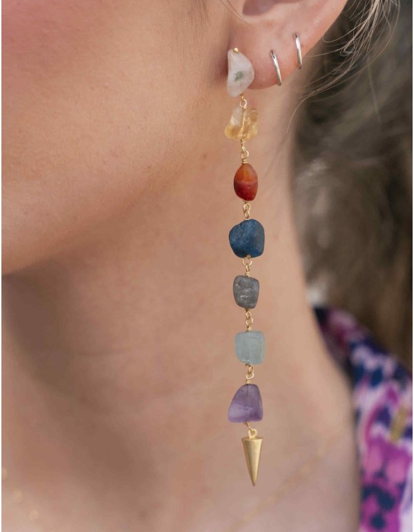 Long party earrings with blue stones | INVITADISIMA