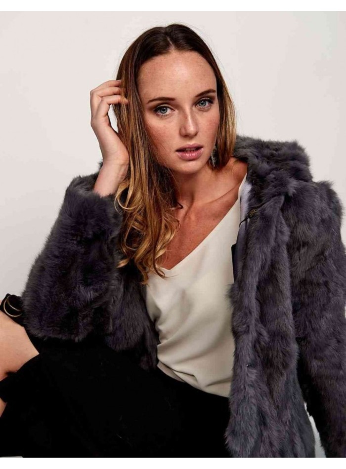Rabbit fur coat with hood | INVITADISIMA