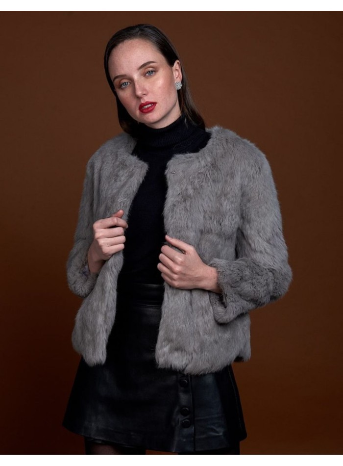 Rabbit fur jacket with round collar | INVITADISIMA