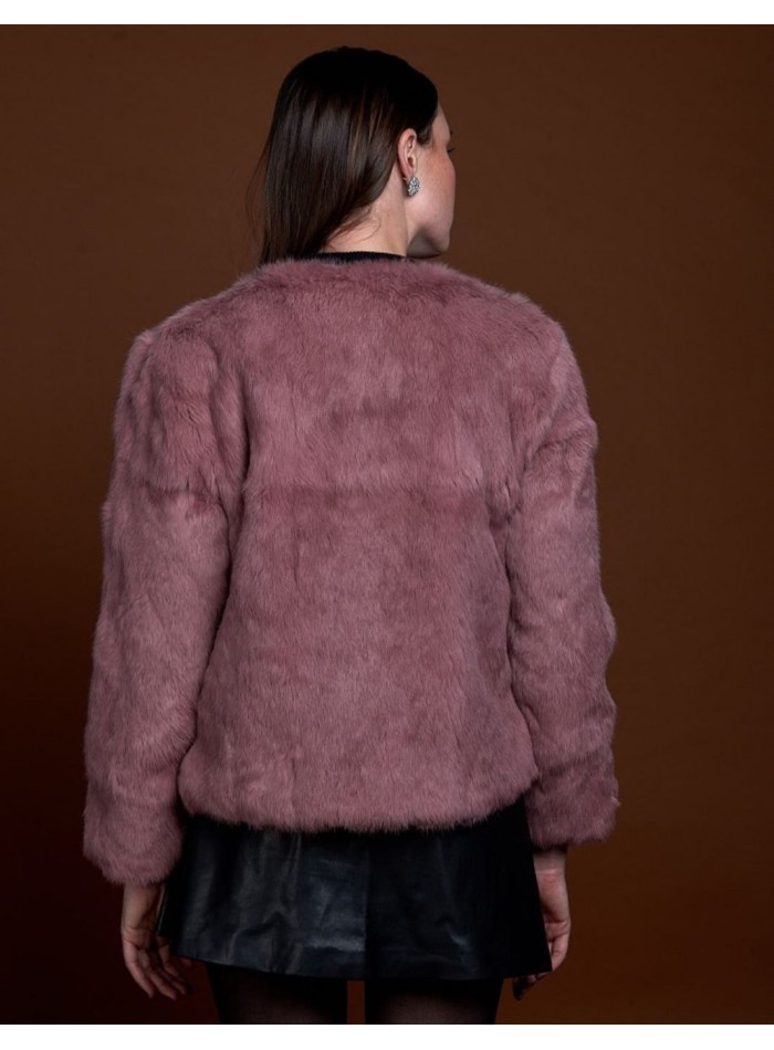 Rabbit fur jacket with round collar | INVITADISIMA