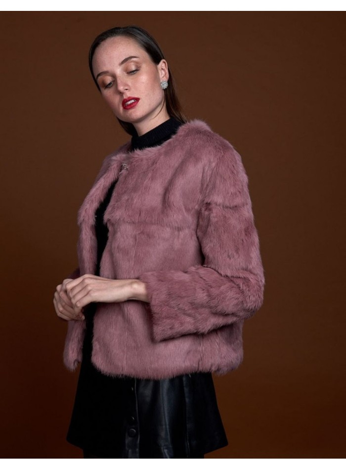 Rabbit fur jacket with round collar | INVITADISIMA