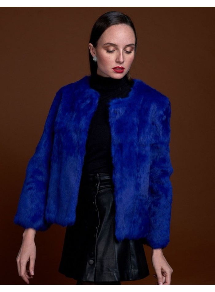 Rabbit fur jacket with round collar | INVITADISIMA