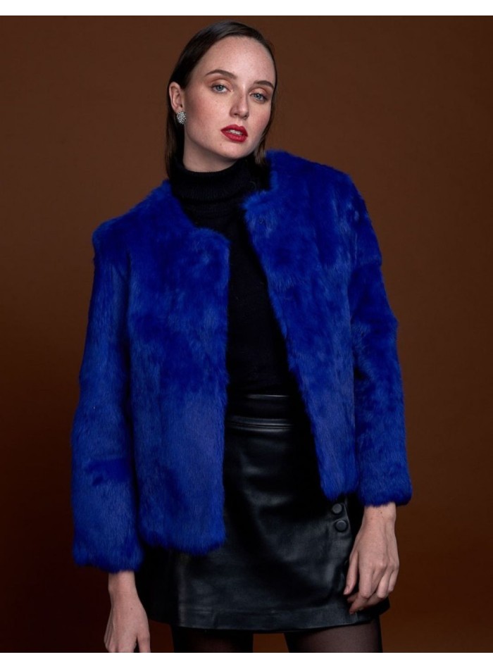 Rabbit fur jacket with round collar | INVITADISIMA