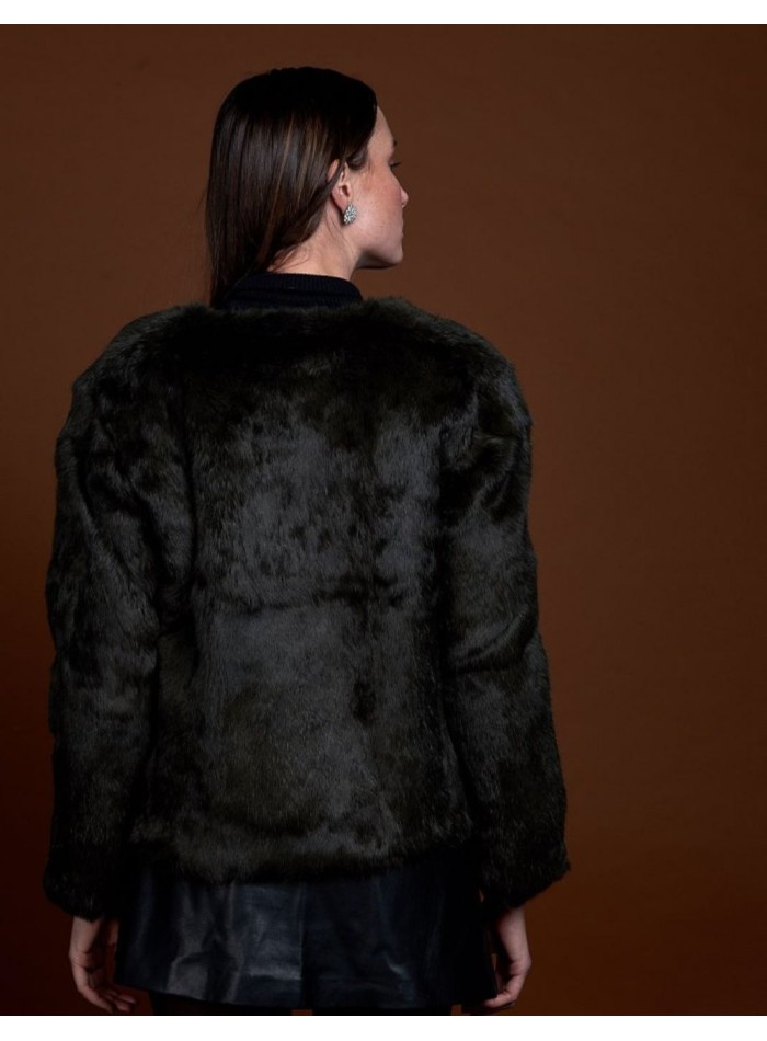 Rabbit fur jacket with round collar | INVITADISIMA