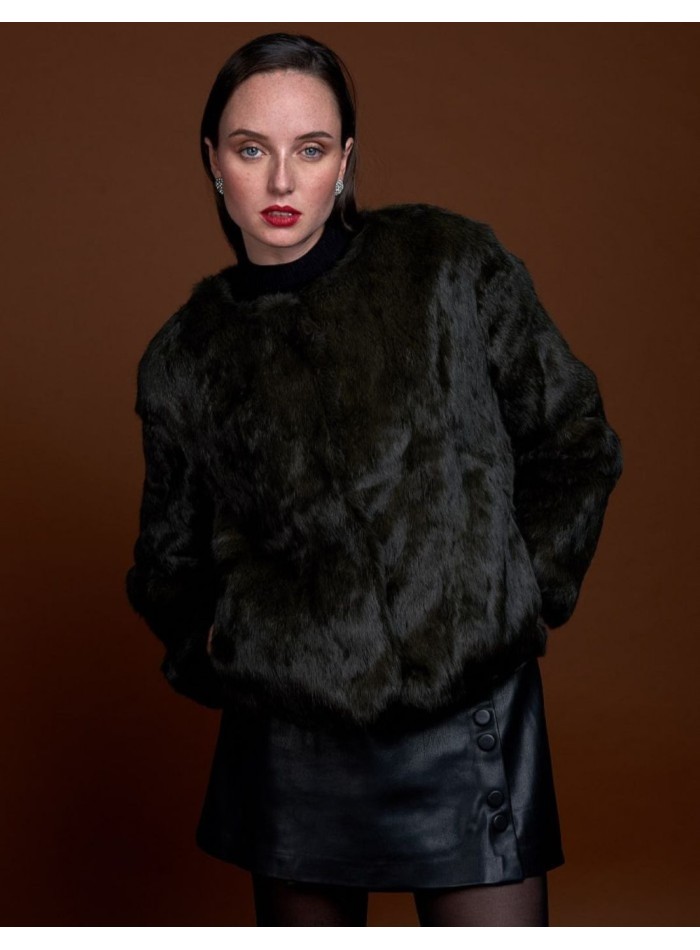 Rabbit fur jacket with round collar | INVITADISIMA