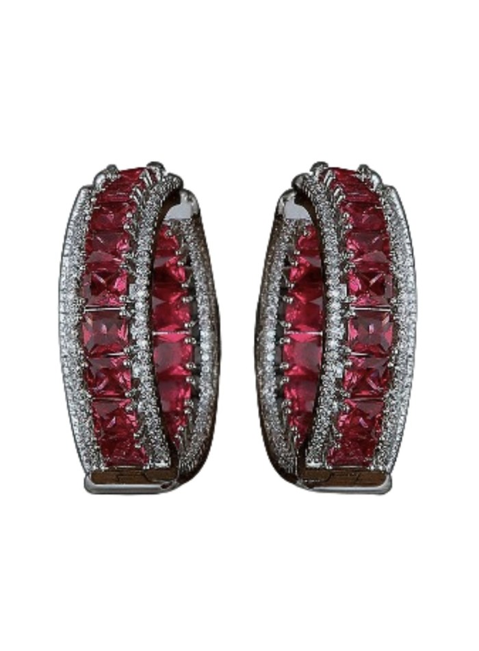Red stone hoop earrings store