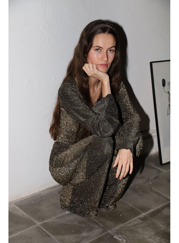 Gold strapless elasticated strapless party top | INVITADISIMA