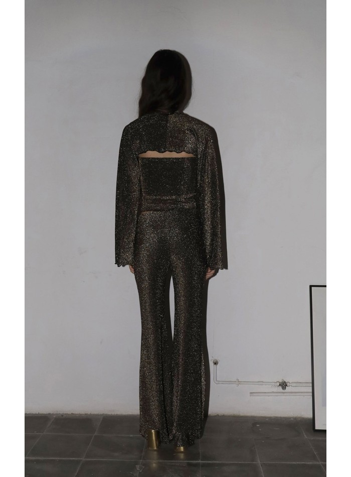 Gold strapless elasticated strapless party top | INVITADISIMA