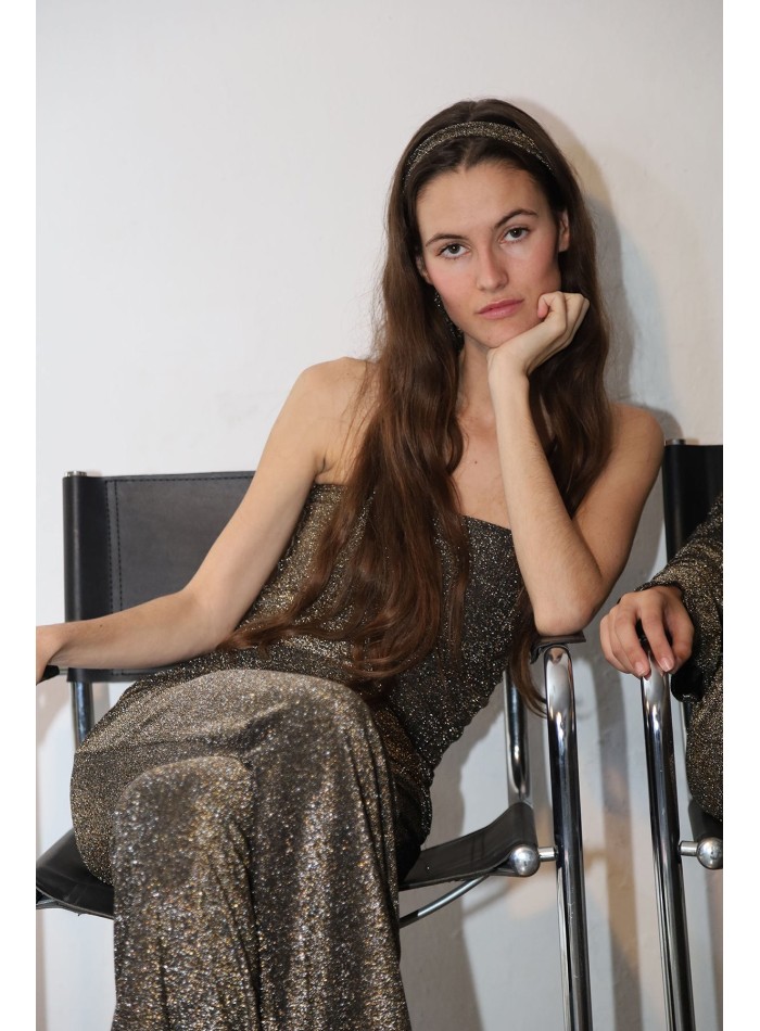 Gold strapless elasticated strapless party top | INVITADISIMA