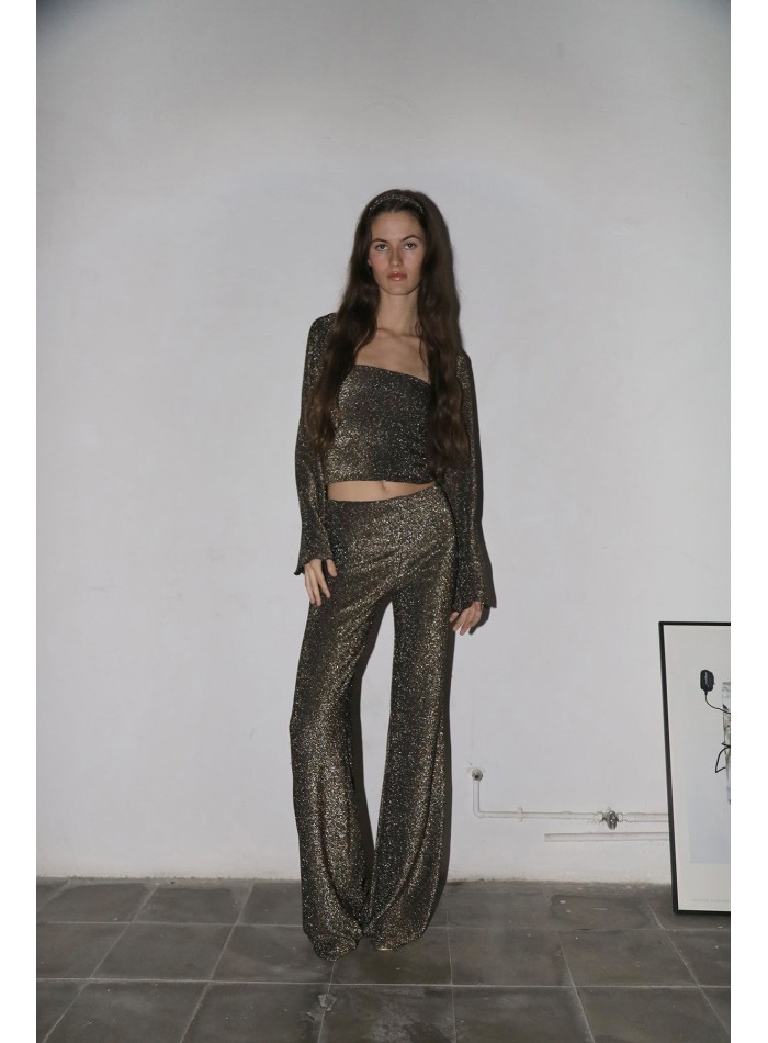 Gold strapless elasticated strapless party top | INVITADISIMA