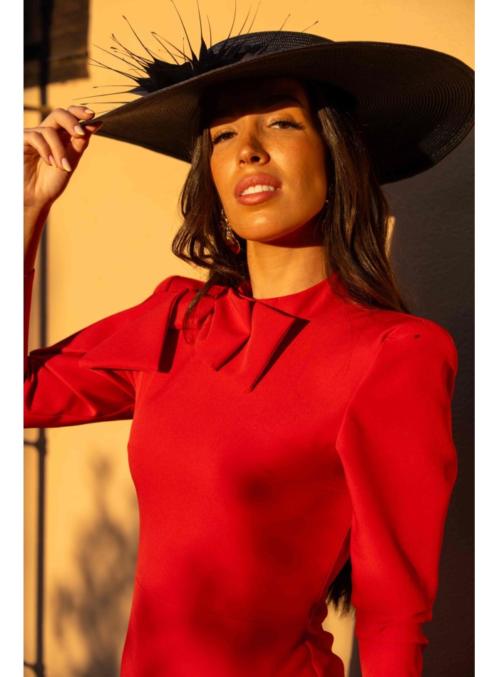 Red midi dress with ruffle skirt for events | INVITADISIMA